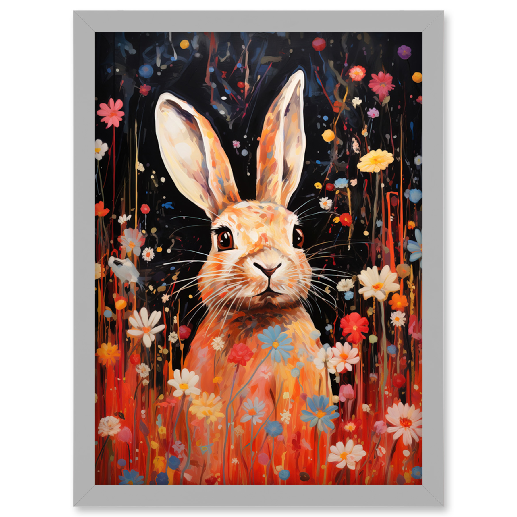 Spring Bliss Oil Painting Cute Bunny Rabbit in a Daisy Flower Meadow ...