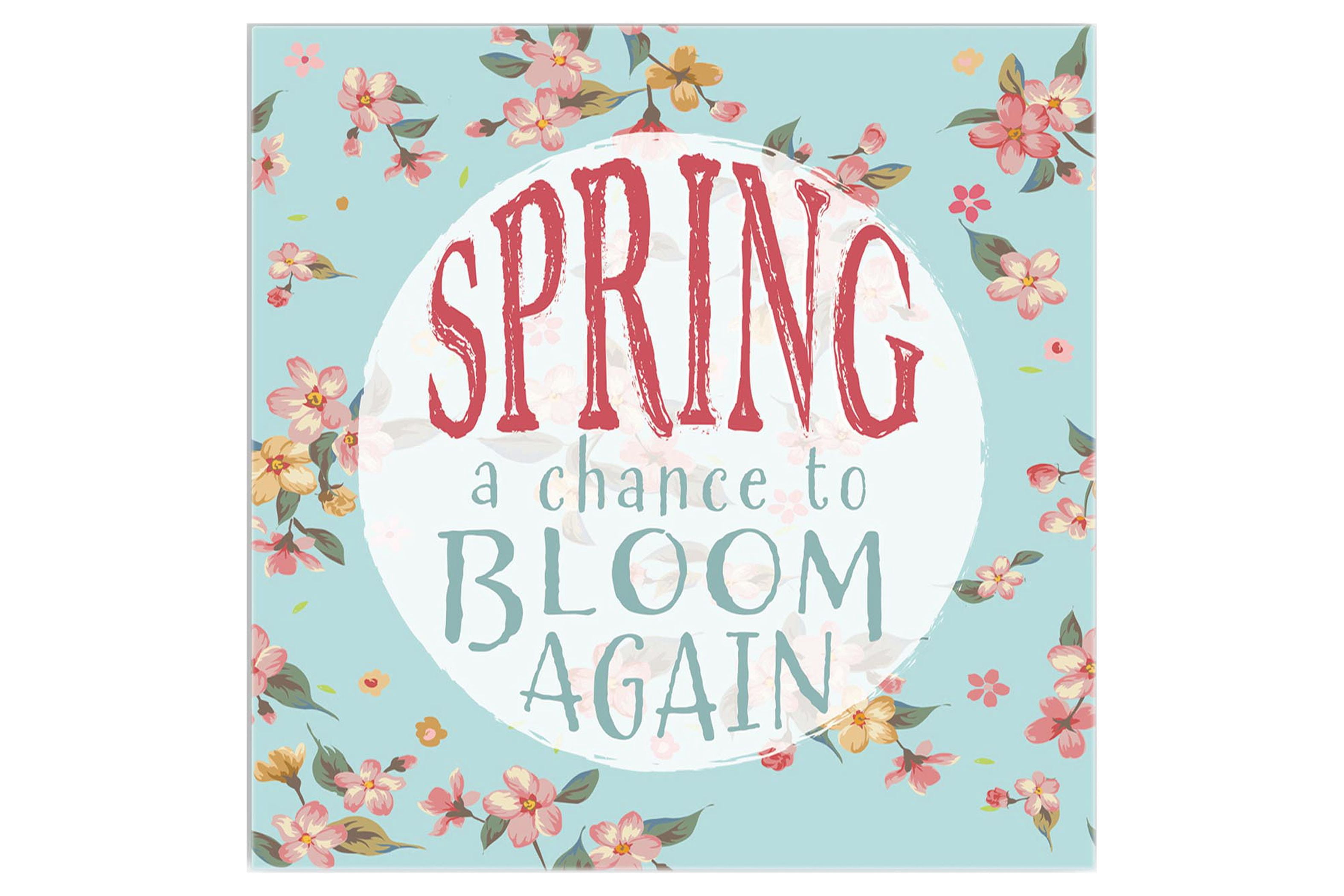 Spring Bloom Again Pink Floral Blue 12 x 12 Wood Wall Sign Plaque ...