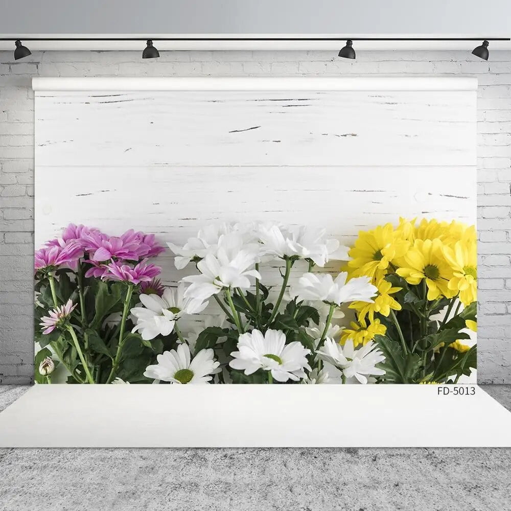 Spring Bloom Flower White Wooden Board Vinyl Backdrop Party Baby Portrait Cake Photography ...