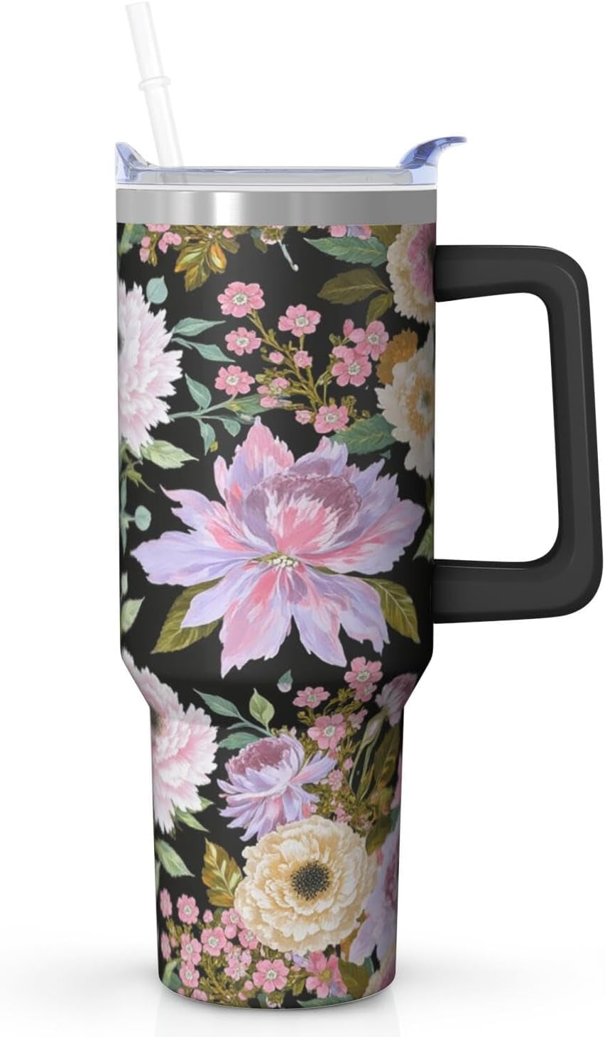 Spring Bloom Garden Tumbler with Handle and Straw, 40oz Insulated ...