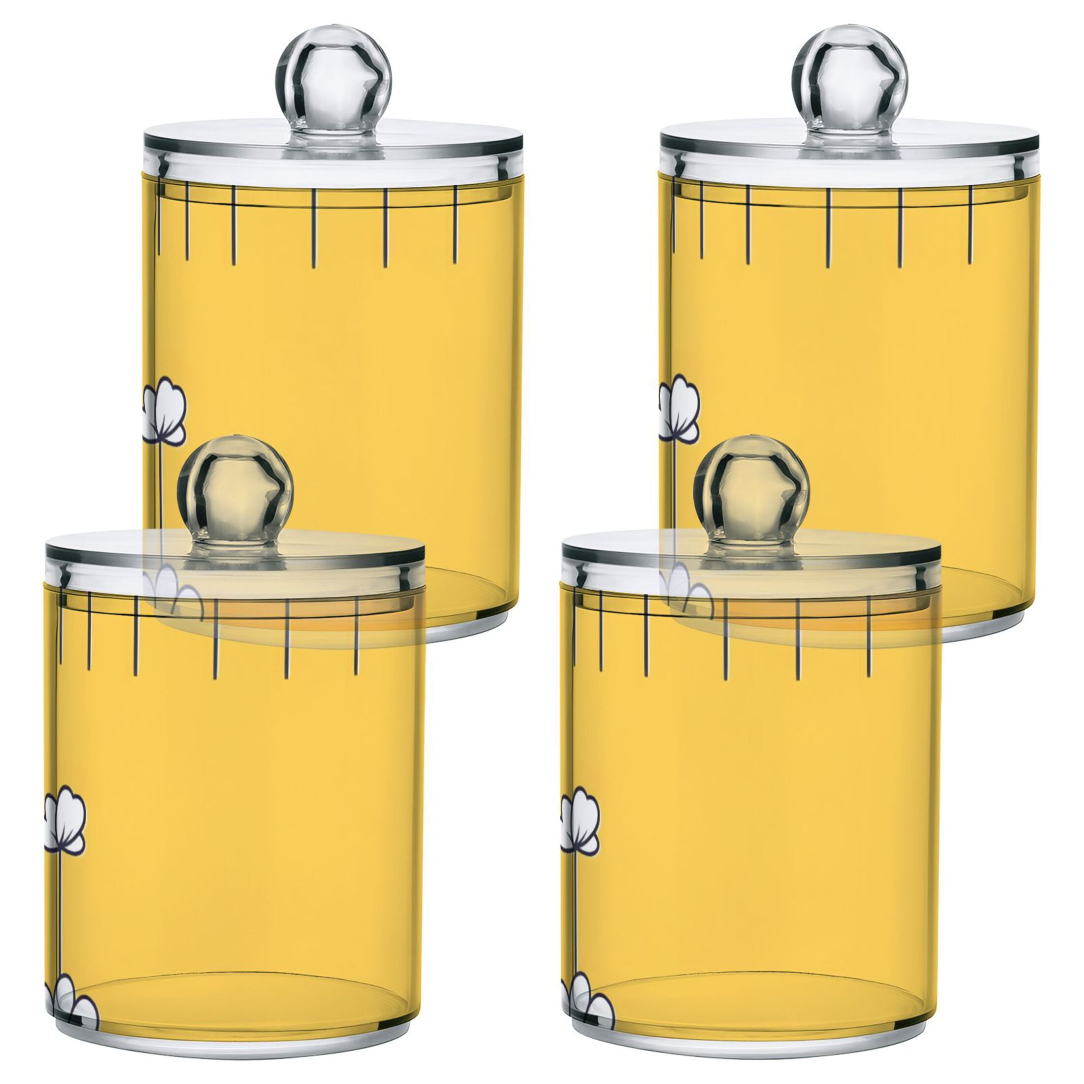 Spring Blooms on Yellow Bathroom Canisters Set of 4 Translucent Plastic ...