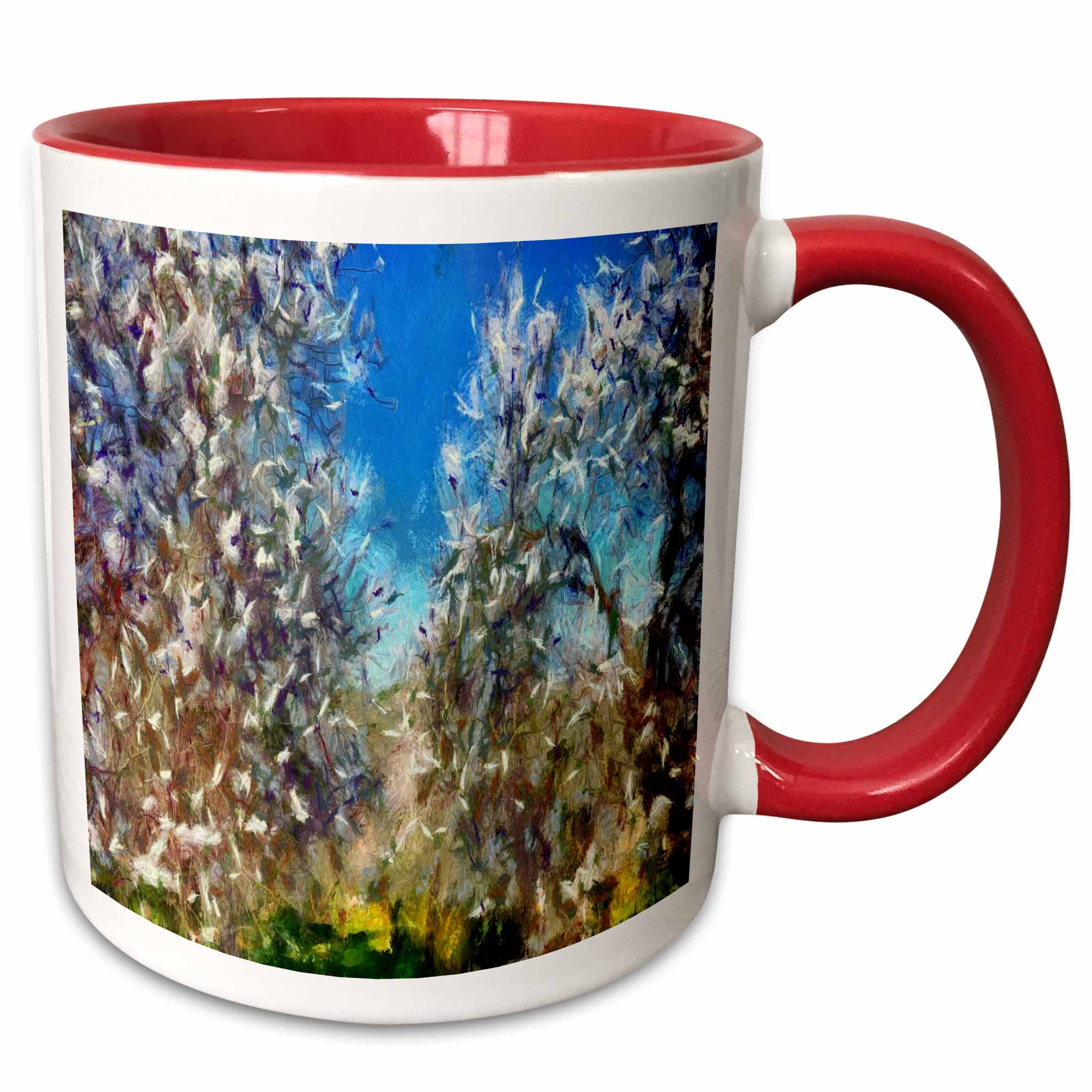 3drose, Spring Blossom Almond Tree Pointillism Artwork, 11oz Two-tone ...