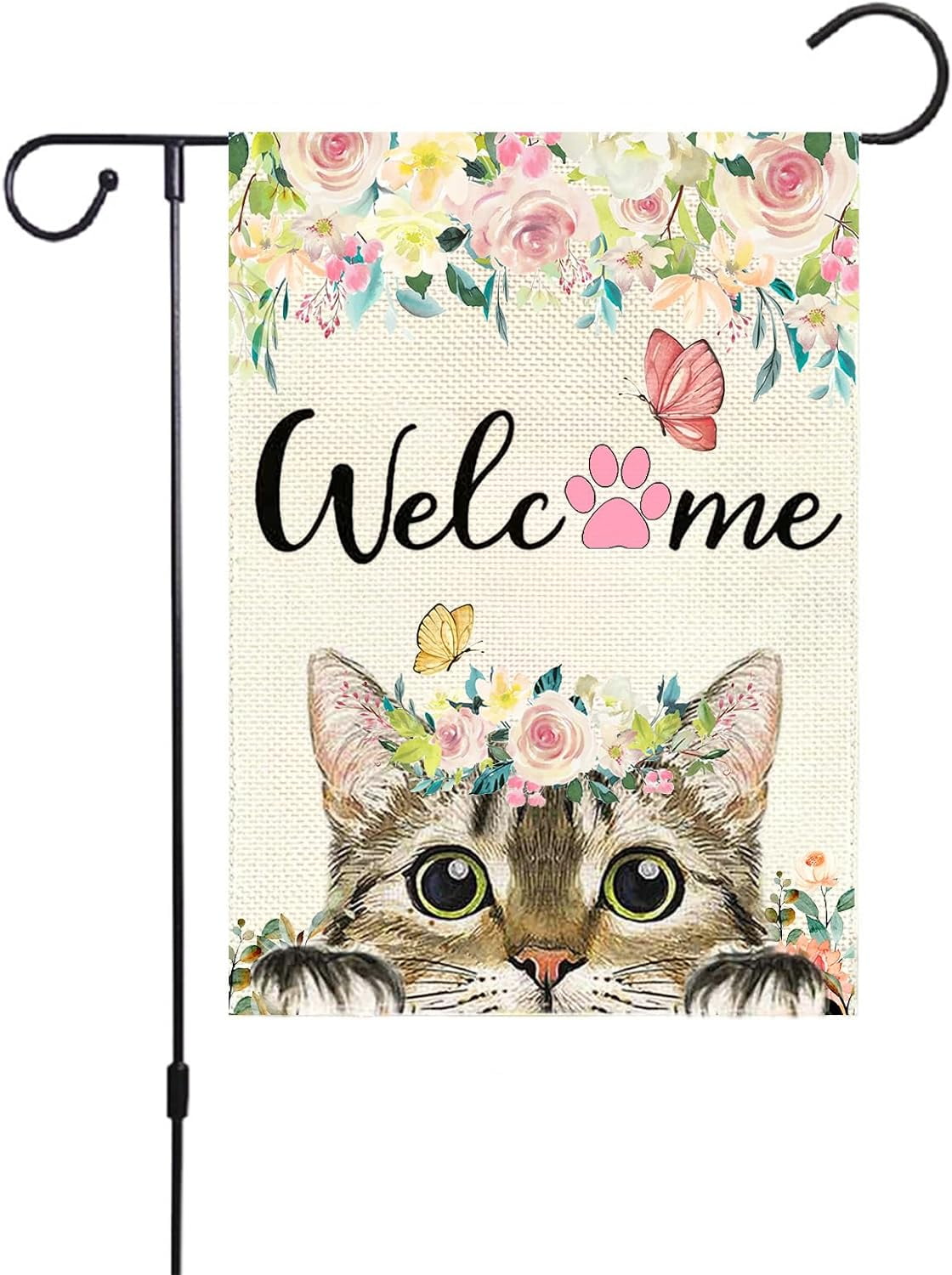 Spring Blossom Cat Garden Flag - Welcome Home Decorative Outdoor Flag ...