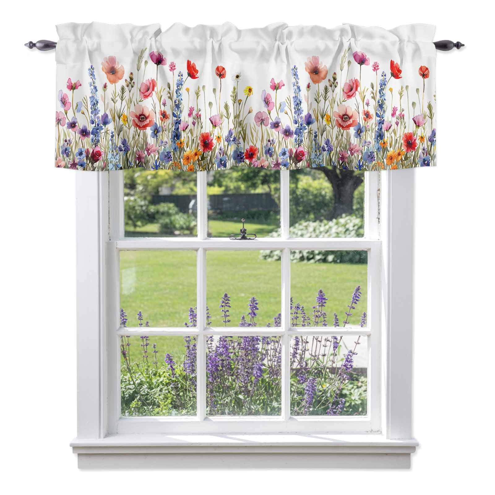 Spring Blossom Colorful Flower Valances for Windows,Rod Pocket Valance ...