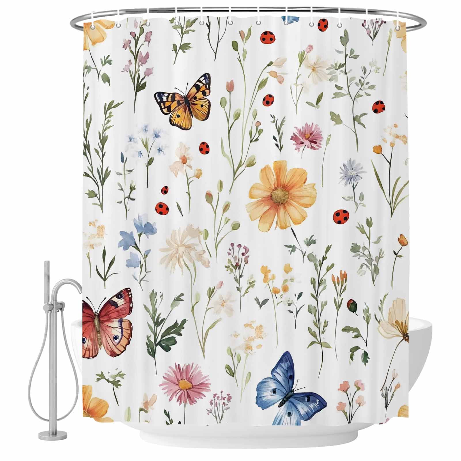 Spring Blossom Floral Shower Curtain Set - 72" x 78" Washable Bathtub ...