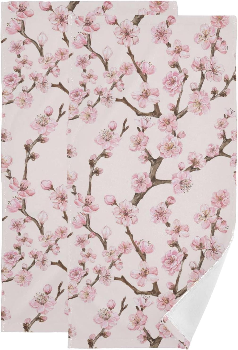 Spring Blossom Flower Hand Towels 2 PCS, Japanese Floral Pink Kitchen ...