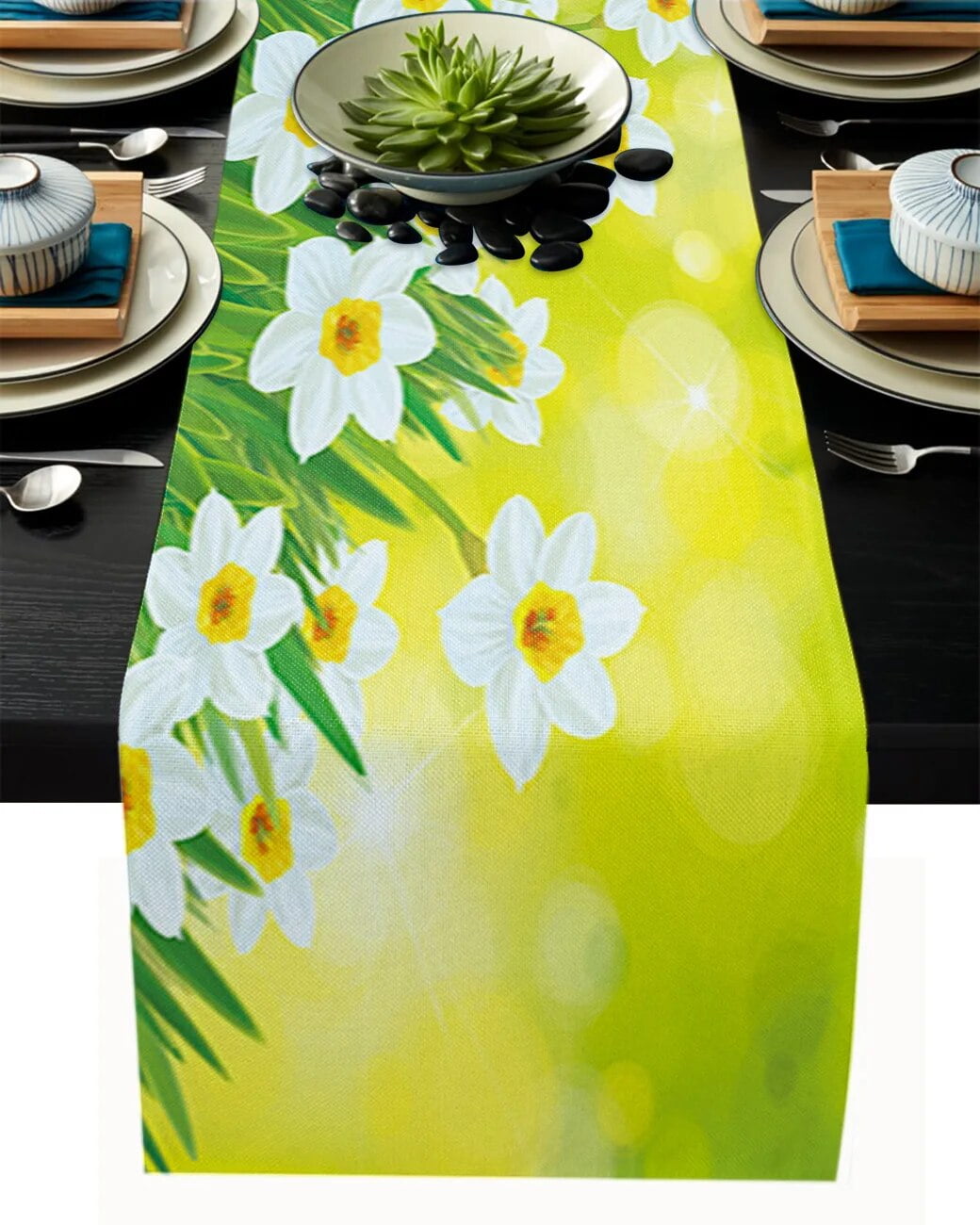 Spring Blossom Narcissus Table Runner Home Wedding Table Flag Mat ...