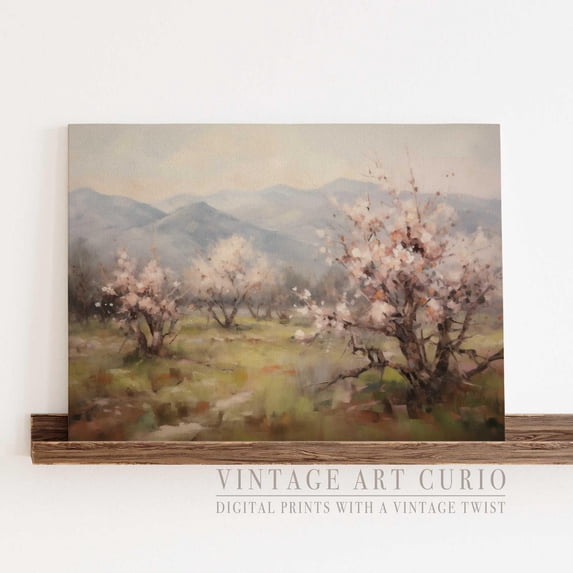 Spring Blossom Orchard Print, Impressionist Mountain Landscape 2638 ...