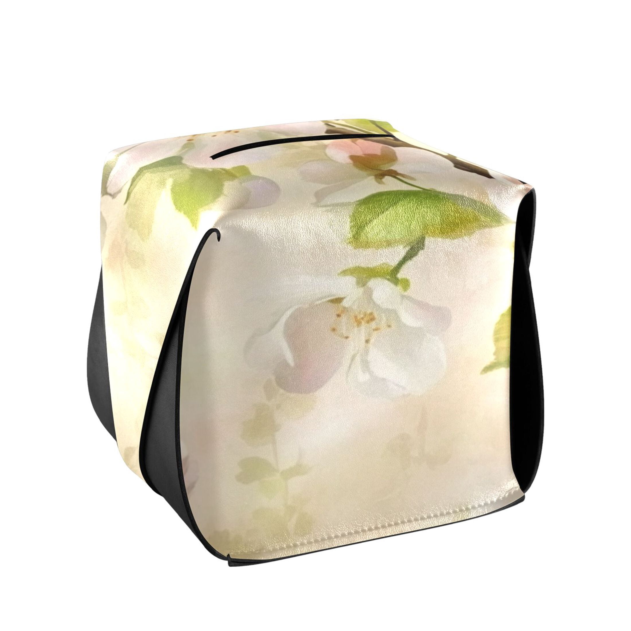 Spring Blossoms 5.7in Leather Tissue Box Cover Square PVC Handmade ...