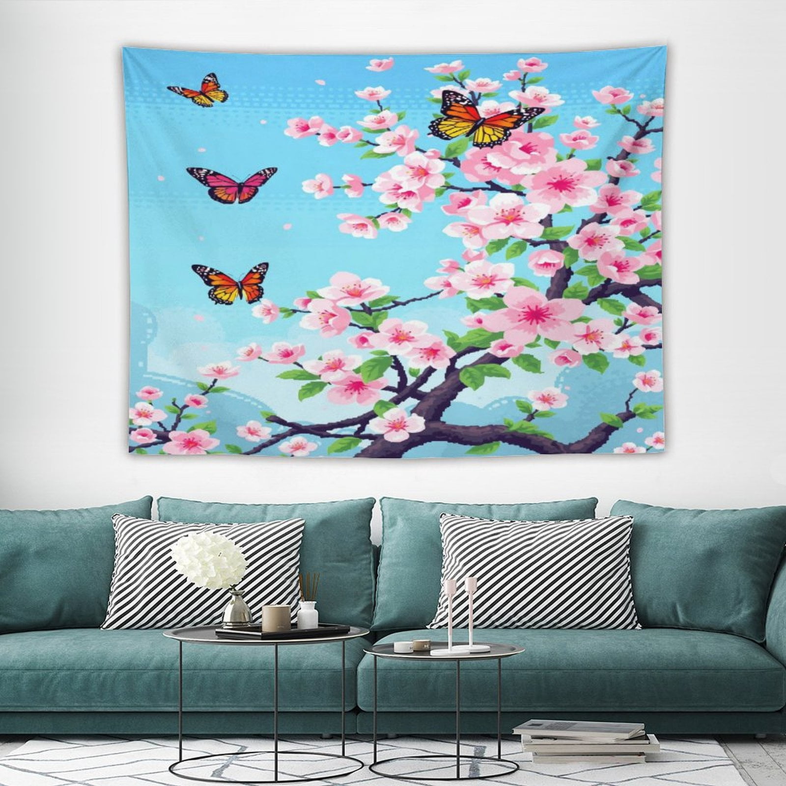 Spring Blossoms Butterflies Tapestry Wall Hanging Art Living Room Home ...