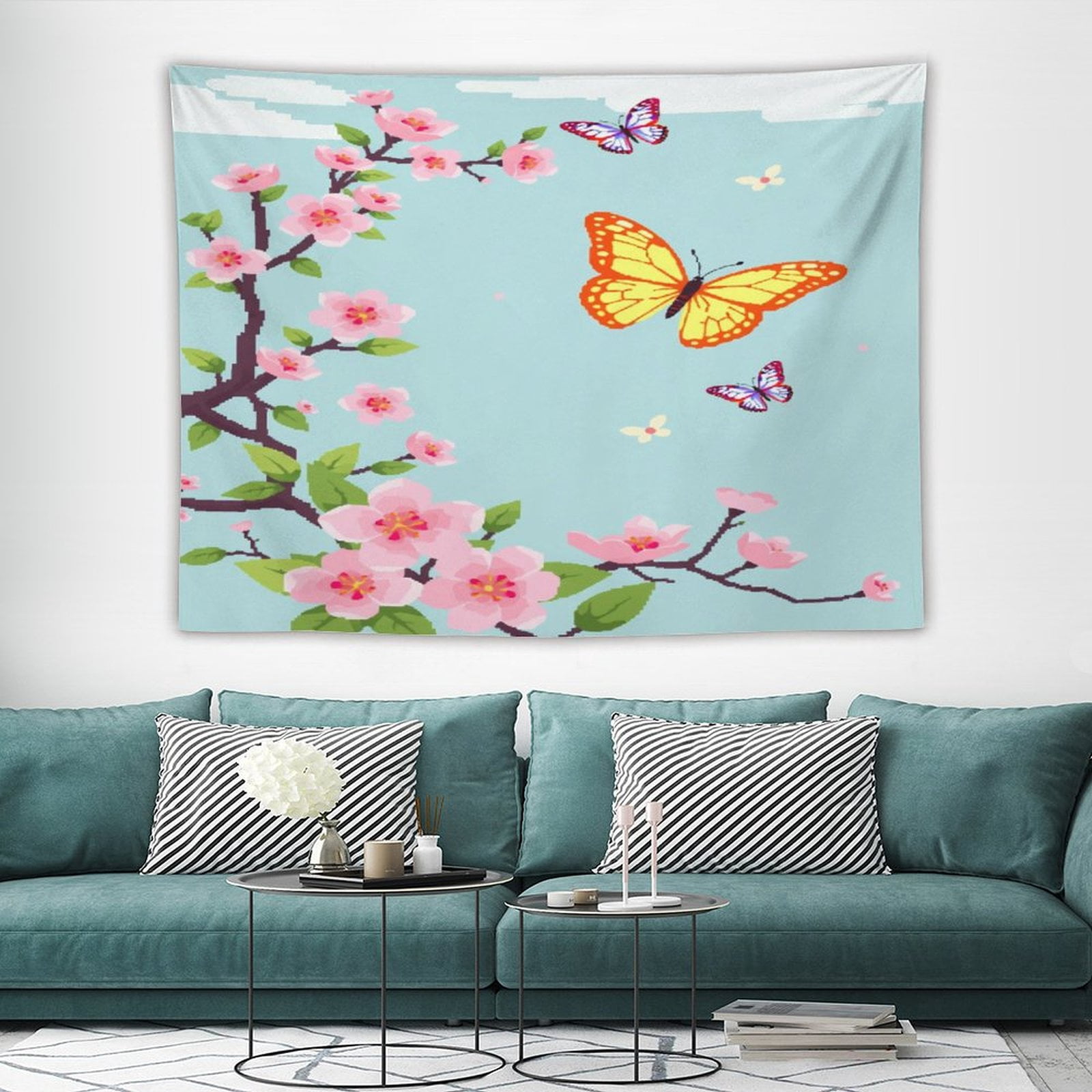 Spring Blossoms Butterflies Wall Tapestry Poster Mall Hanging ...
