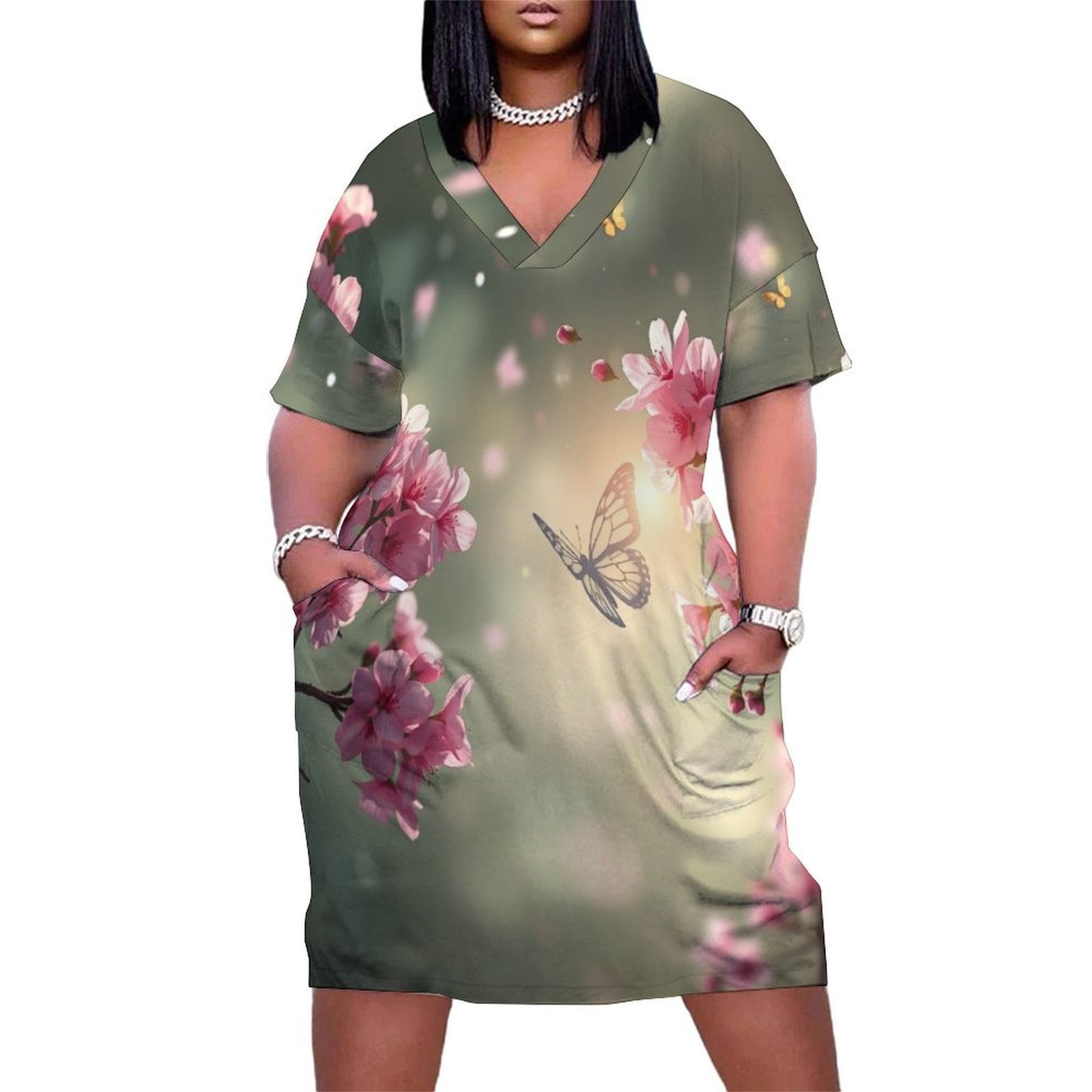 Spring Blossoms Butterfly Flight Loose Pocket Dress Elegant Women"s Dresses for Wedding Wedding ...