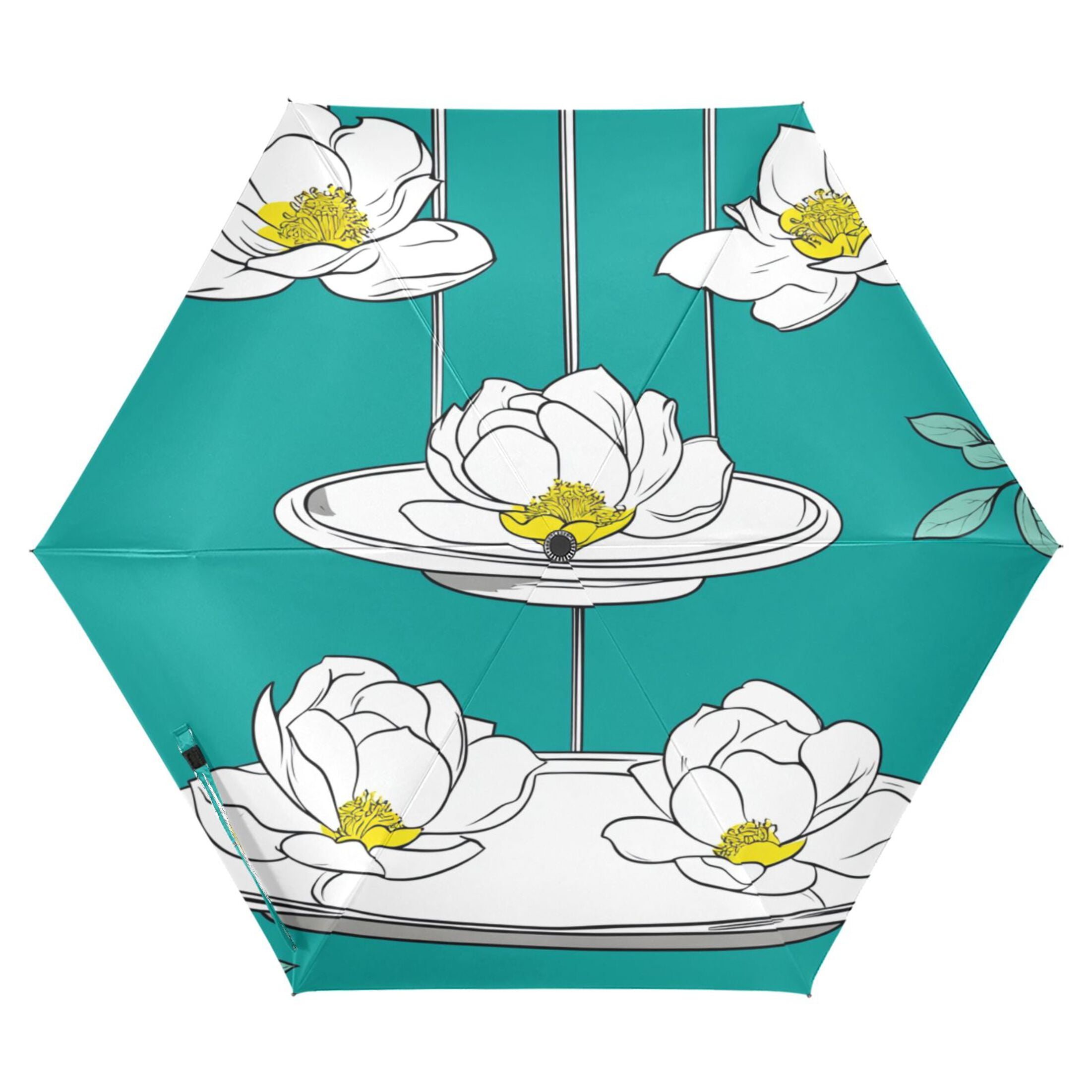 Spring Blossoms on Dishes Folding Umbrella UV50+ Waterproof Sun ...