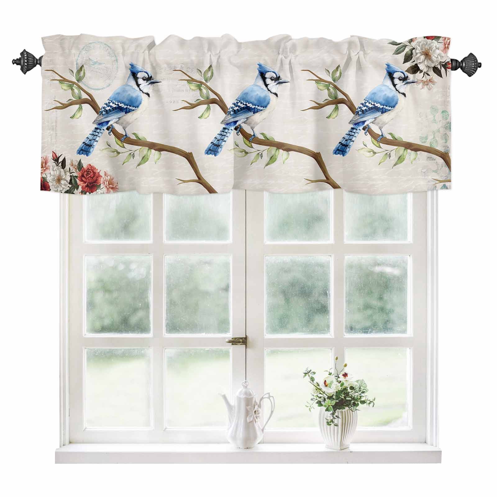 Spring Blue Bird Kitchen Valances for Windows 60x18 Inch Kitchen ...