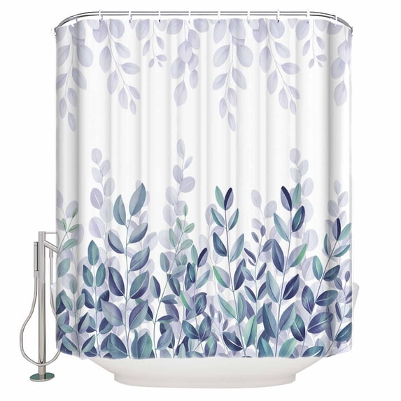 Spring Blue Eucalyptus Bathroom Shower Curtains with 12 Hooks Polyester ...