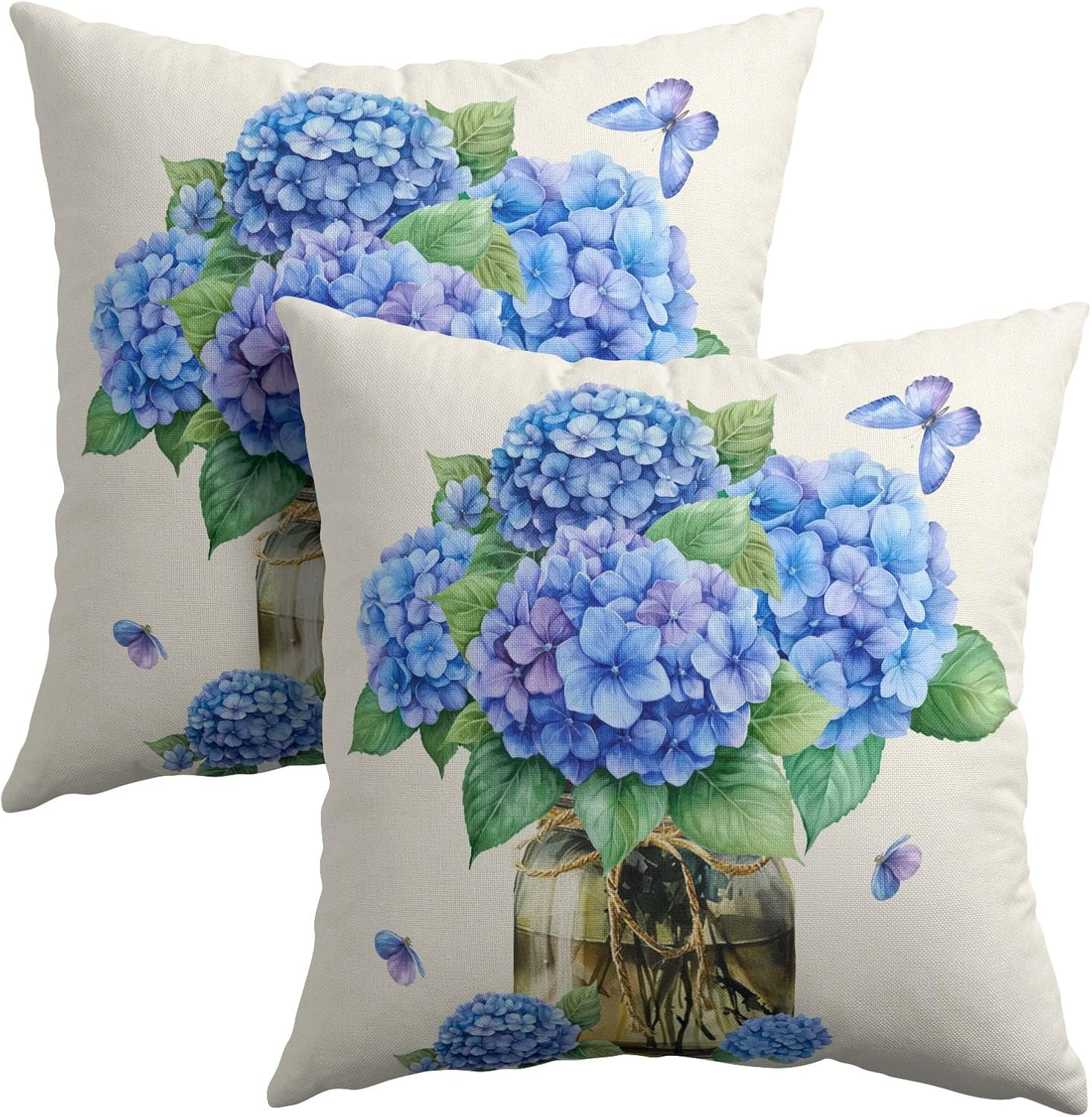 Spring Blue Floral Butterflies Throw Pillow Covers 20X20 Inches Set of ...