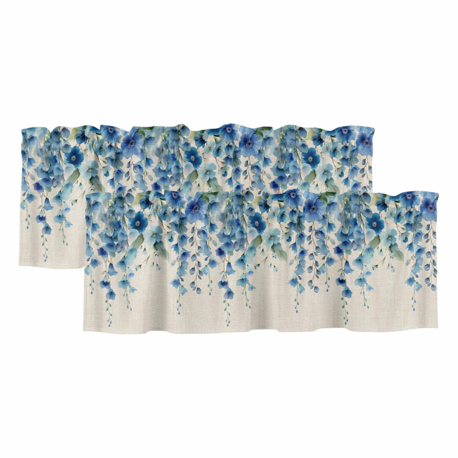 Spring Blue Floral Curtain Valances for Windows, Kitchen Valance Window ...