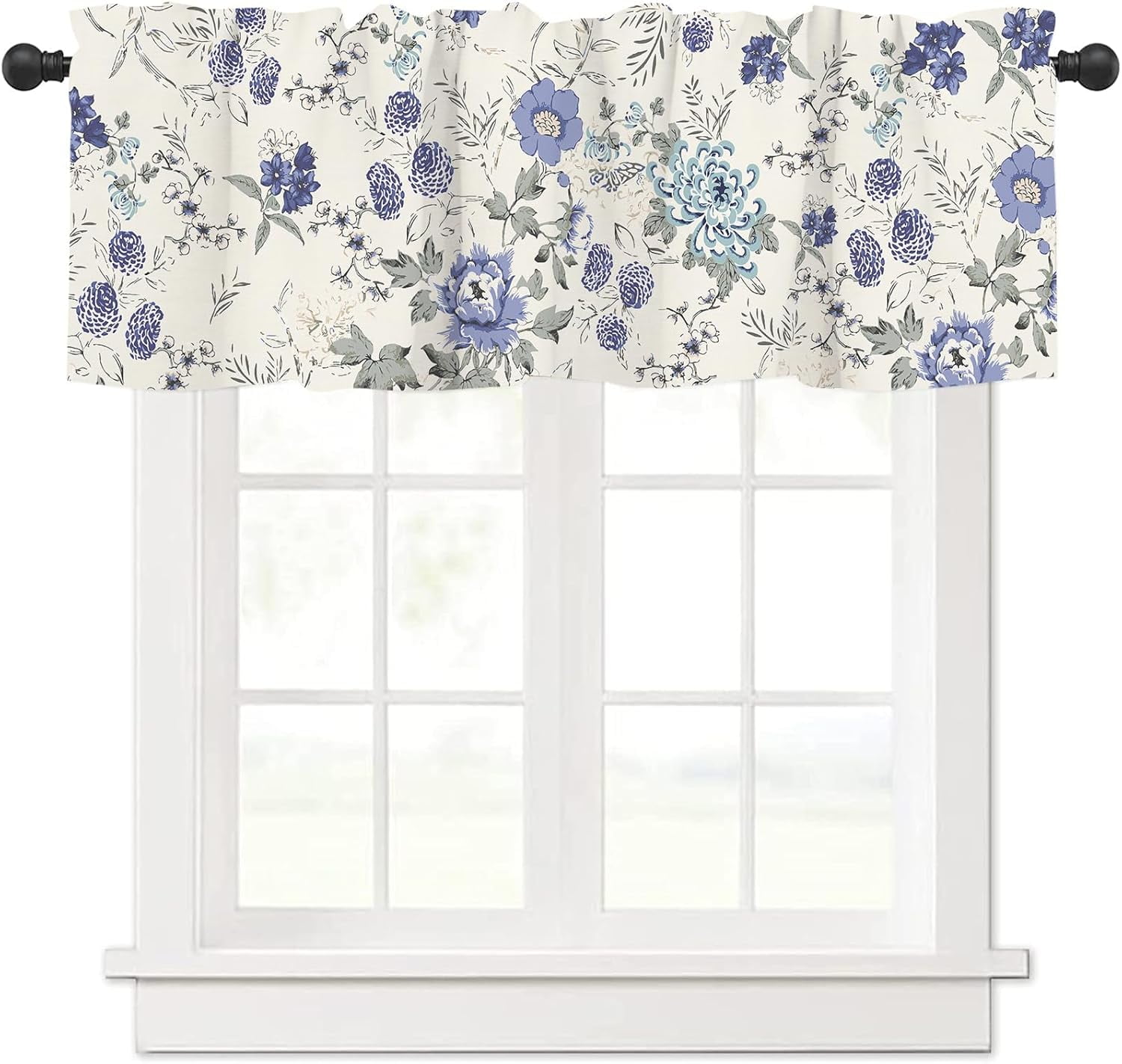 Spring Blue Floral French Country Valance | 54" x 18" Rod Pocket ...