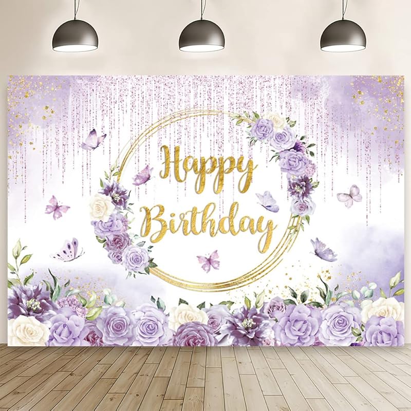 Spring Blue Floral Happy Birthday Backdrop Blue Pastel Dripping Bday ...