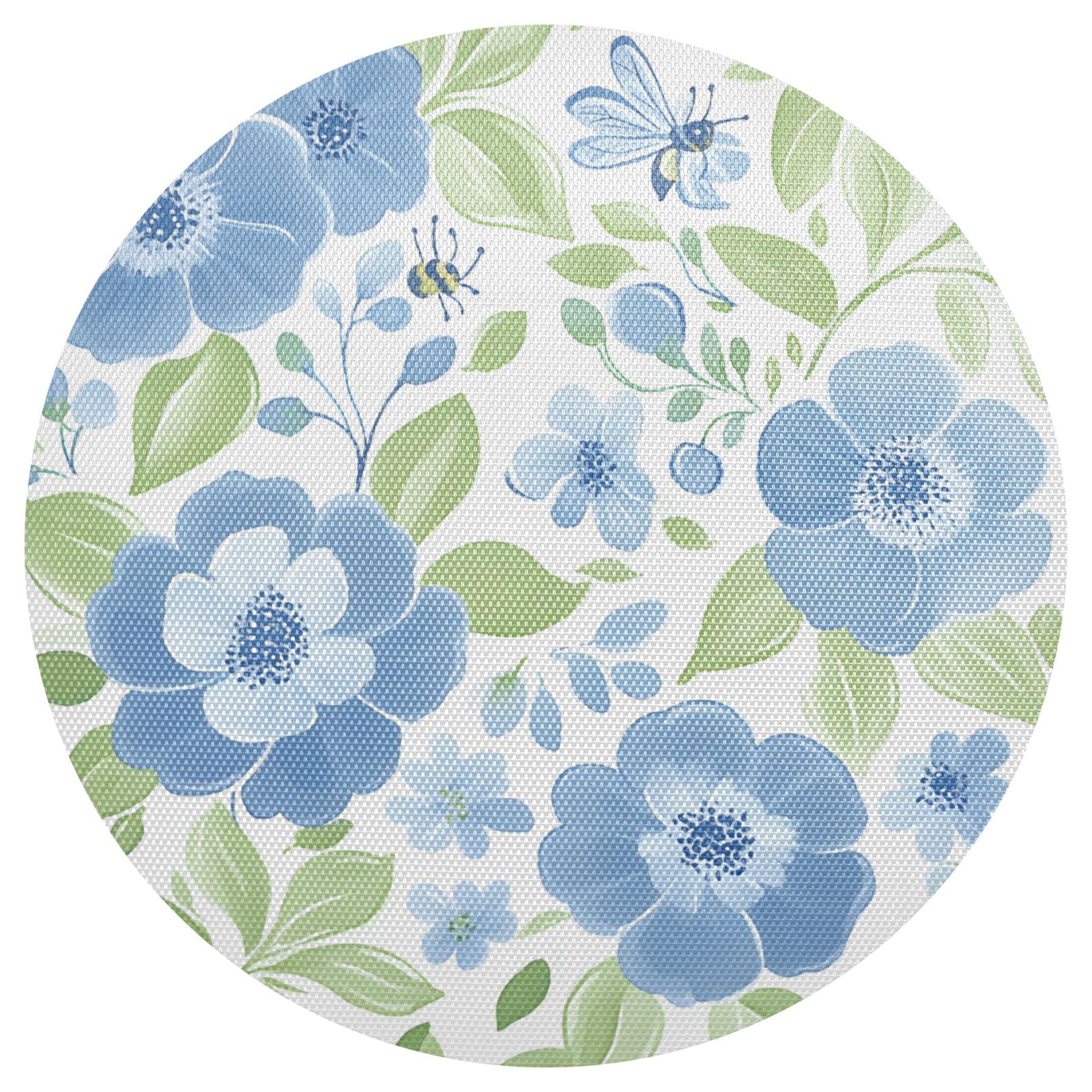 Spring Blue Floral Pattern 4-Piece 15.4in Heat-Proof PVC Plate Mats ...