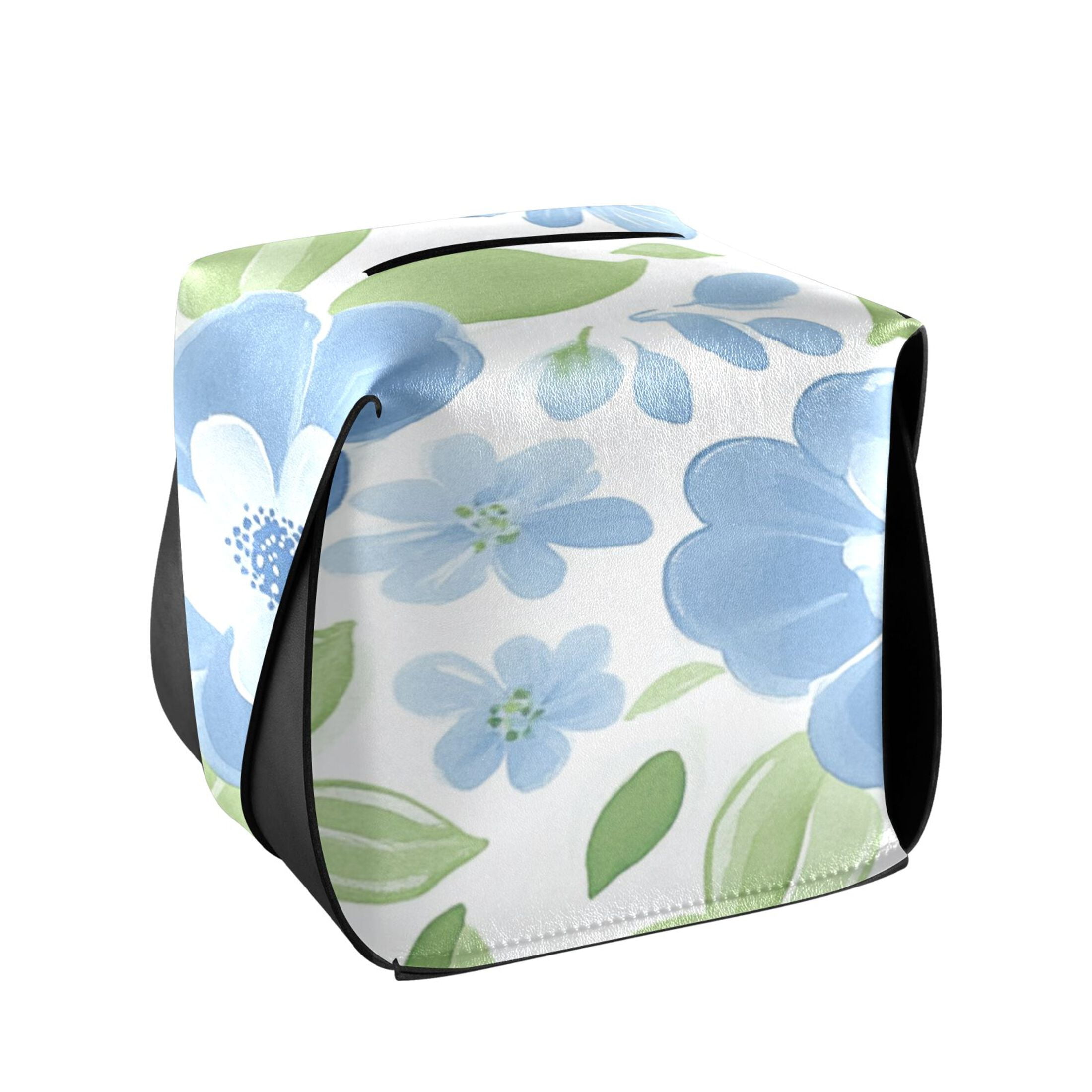 Spring Blue Floral Pattern 5.7in Leather Tissue Box Cover Square PVC ...