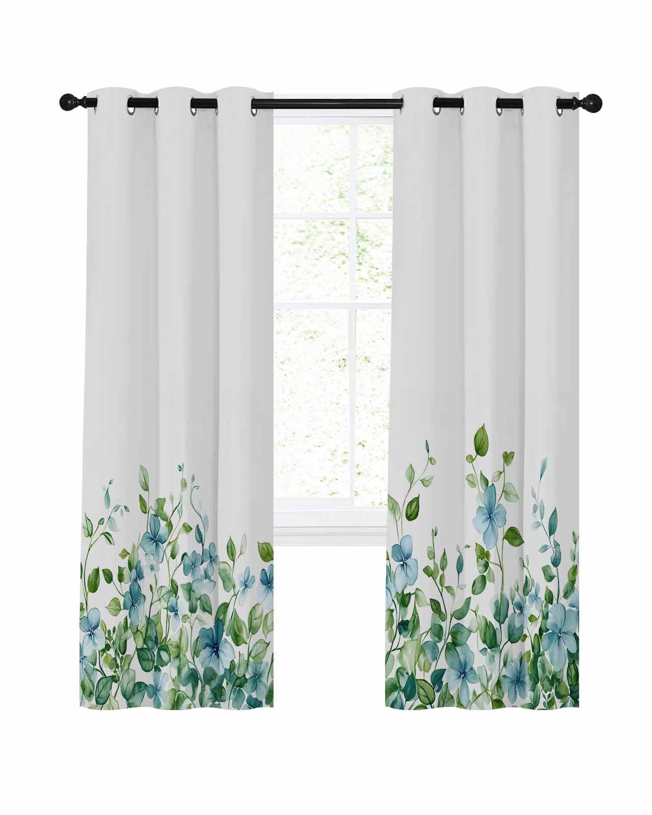 Spring Blue Flower Blackout Curtains 84 Inch Length Country Watercolor ...