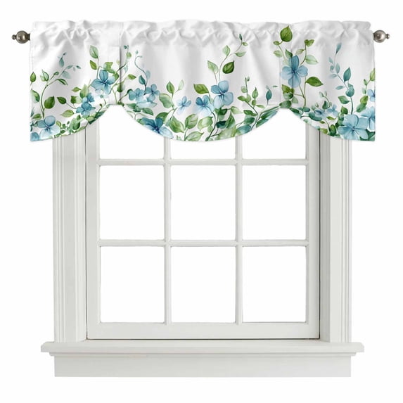 Spring Blue Flower Tie Up Valance for Windows, Country Watercolor Blue ...