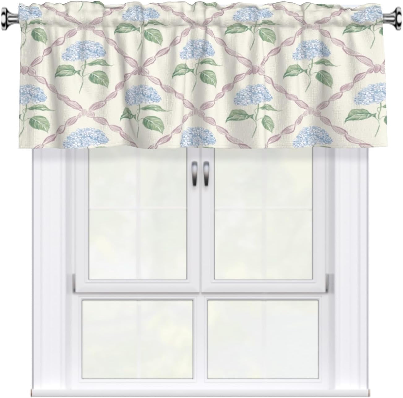 Spring Blue Hydrangea Floral Curtain Valances for Kitchen Farmhouse ...