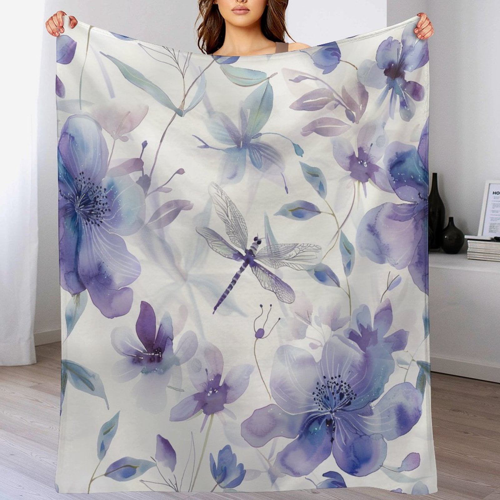 Spring Blue Purple Flowers Dragonfly Throw Blanket Gifts for Women 60 ...