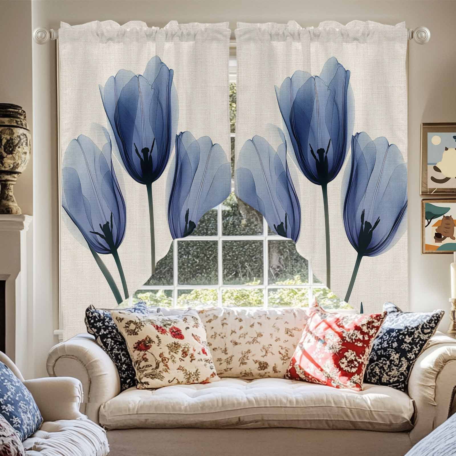 Spring Blue Swag Curtain Valance for Windows, Flowers X-ray Image of ...