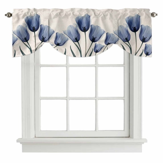 Spring Blue Tie Up Valance for Windows, Flowers X-ray Image of Tulips ...