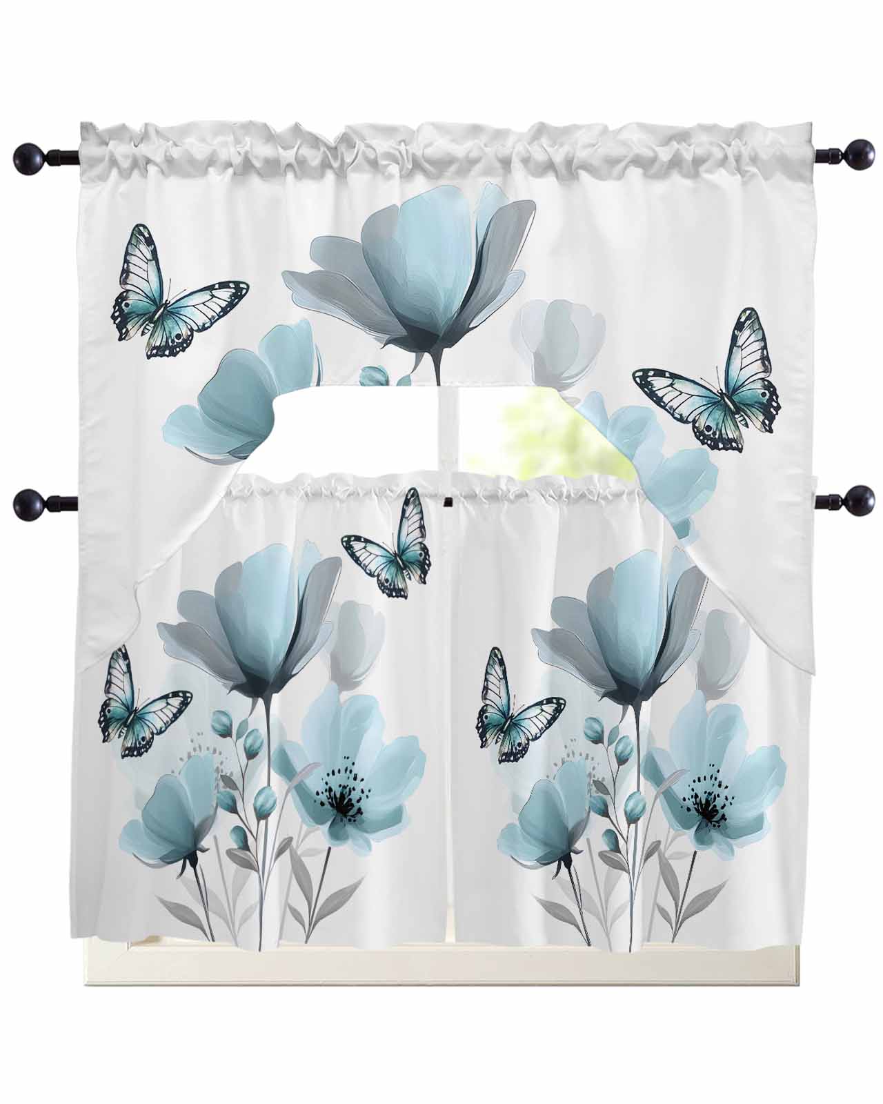 Spring Blue Tulip Kitchen Curtains Swag Valance and Tier Curtains Set ...