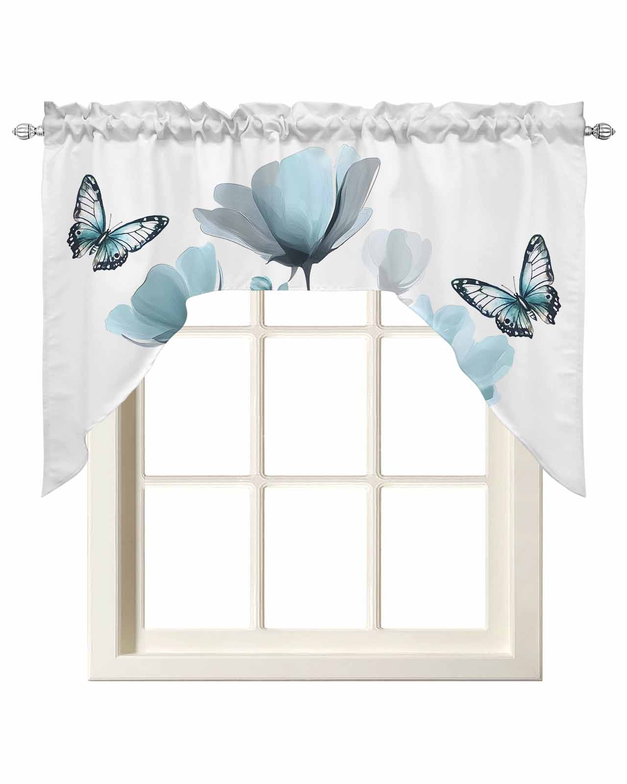 Spring Blue Tulip Kitchen Curtains Swag Valance for Windows/Bathroom ...