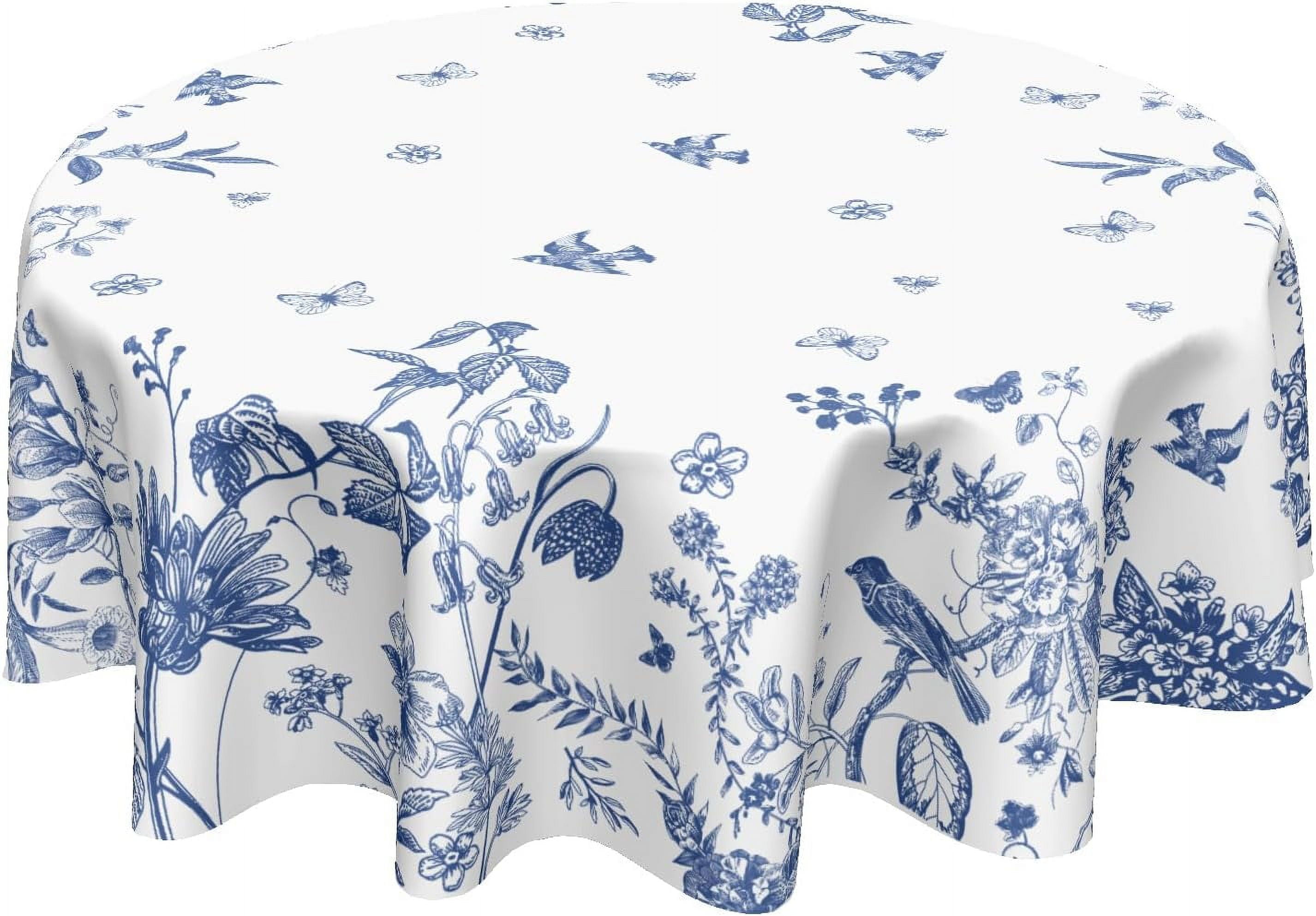 Spring Blue White Floral Round Tablecloth 60 Inch Summer Chinoiserie ...