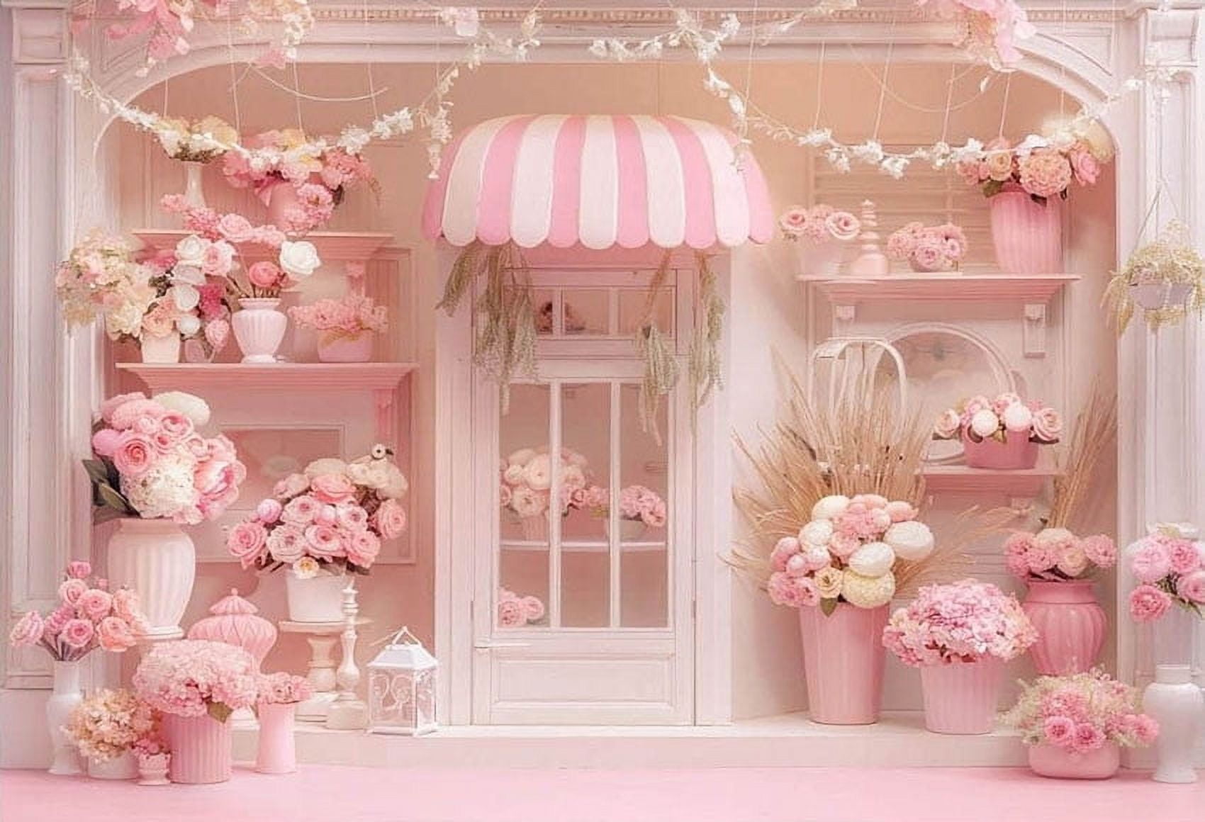 Spring Boho Pink Flower Shop Kids Birthday Party Cake Smash Portrait r ...