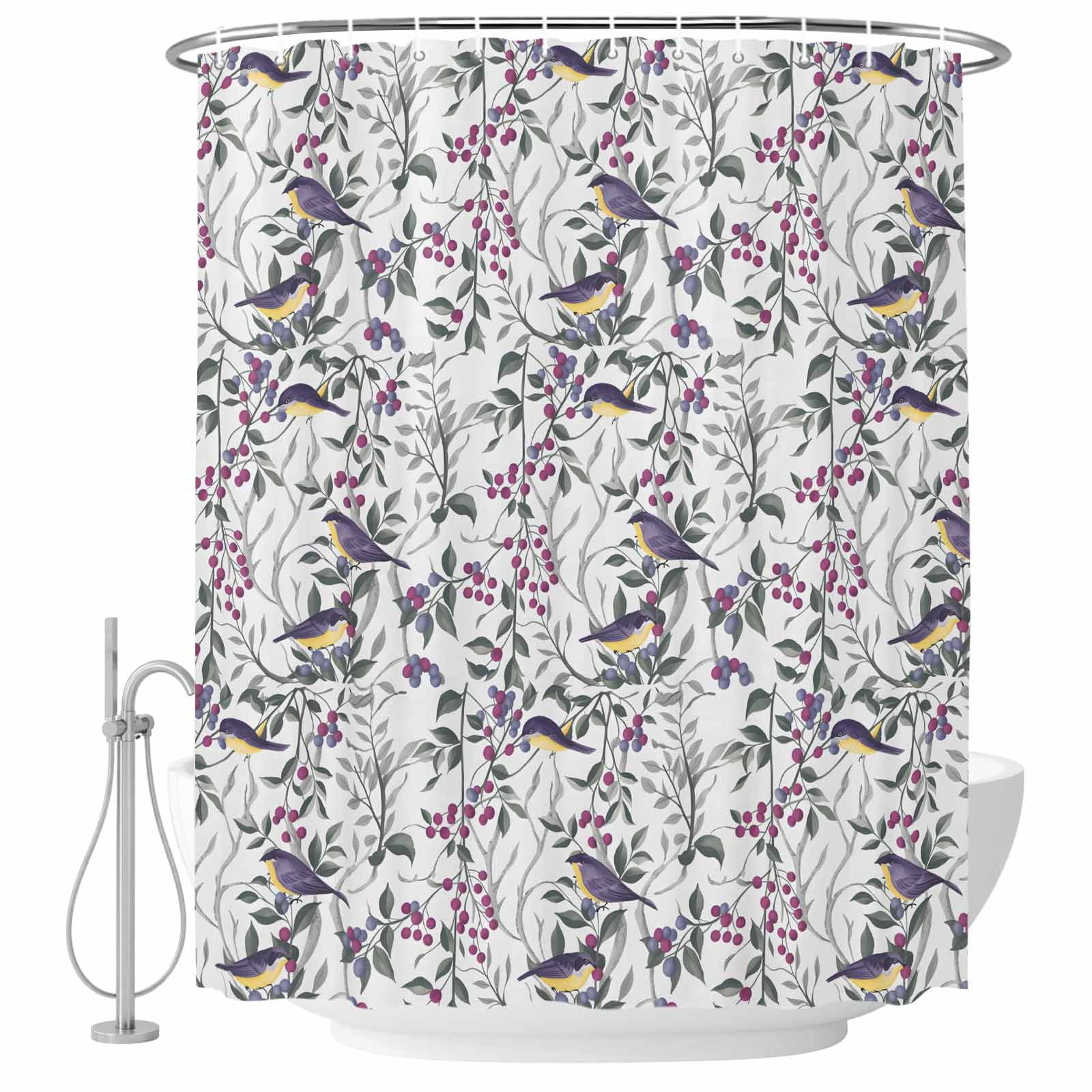 Spring Botanical Birds Shower Curtain Set - Extra Long 72" x 96 ...