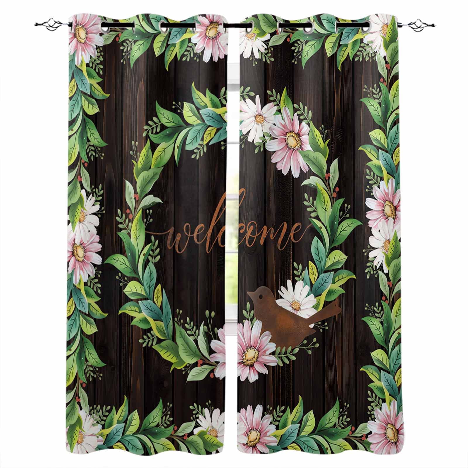 Spring Botanical Black Out Curtains 63 Inch Long, Room Darkening ...