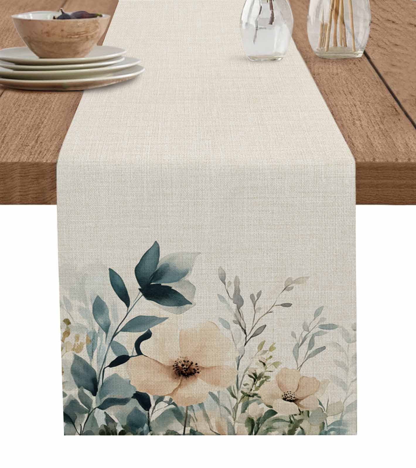 Spring Botanical Blooms Burlap Cotton Table Runner 16x72 Inches Long ...