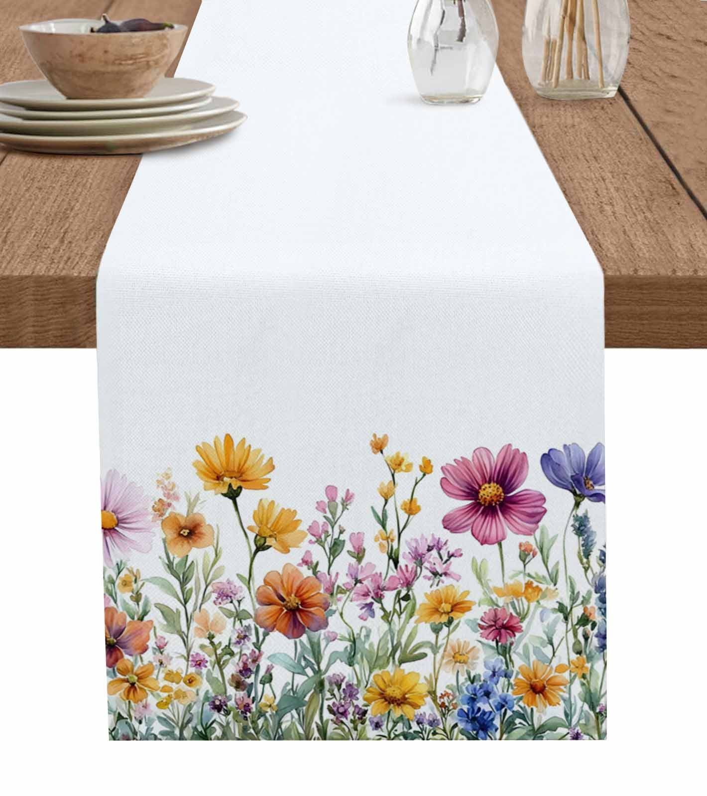 Spring Botanical Blossom Table Runner 72 Inches, Colorful Floral Bed ...