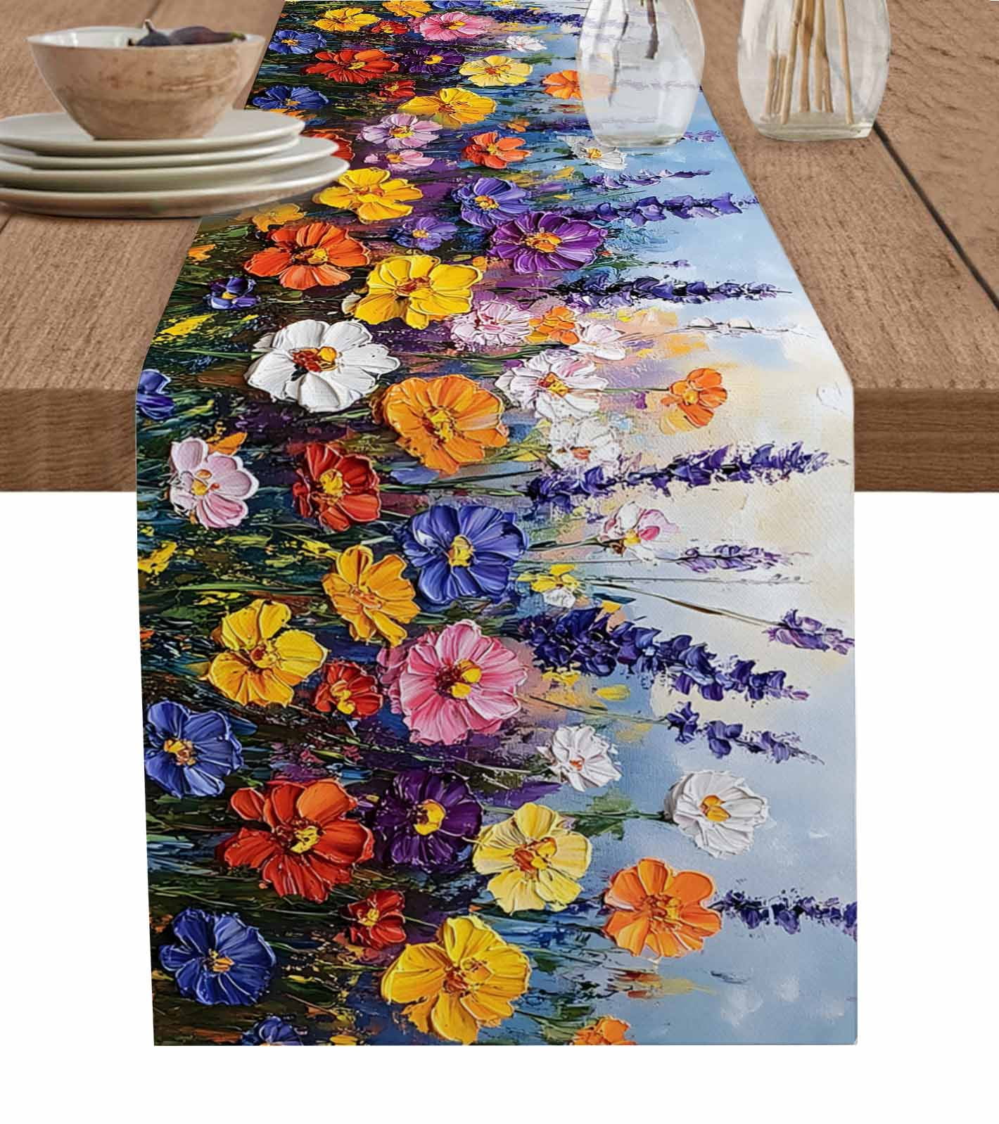 Spring Botanical Burlap Cotton Table Runner 18x72 Inches Long, Modern ...