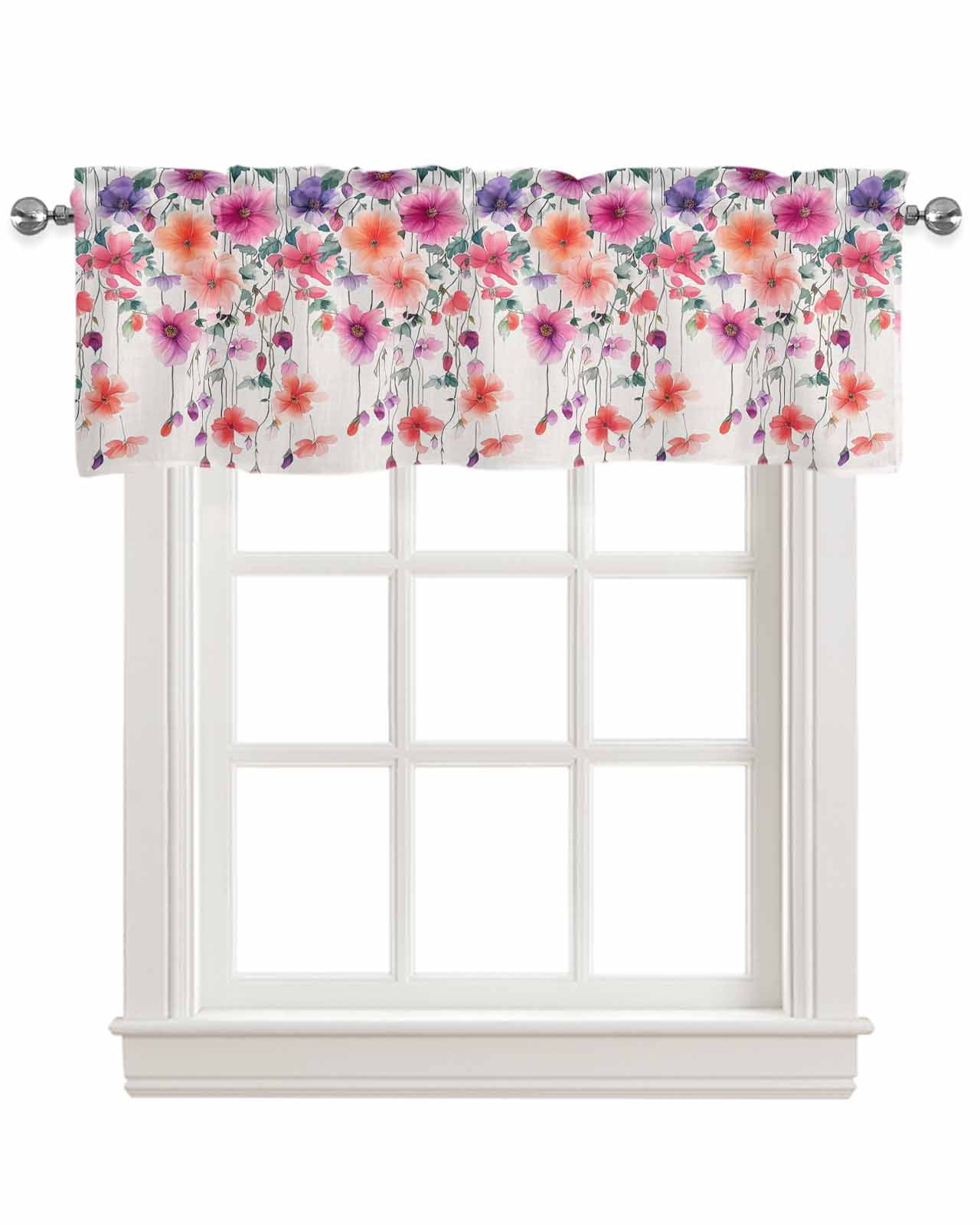 Spring Botanical Florals Kitchen Valances for Windows Farmhouse Linen ...