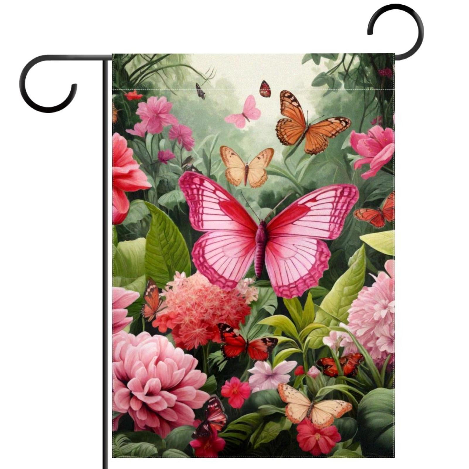 Spring Botanical Flowers Butterfly Jungle Pattern Double Sided Garden ...