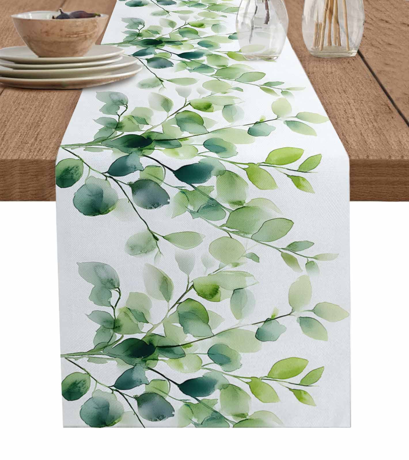 Spring Botanical Green Burlap Cotton Table Runner 13x70 Inches Long ...