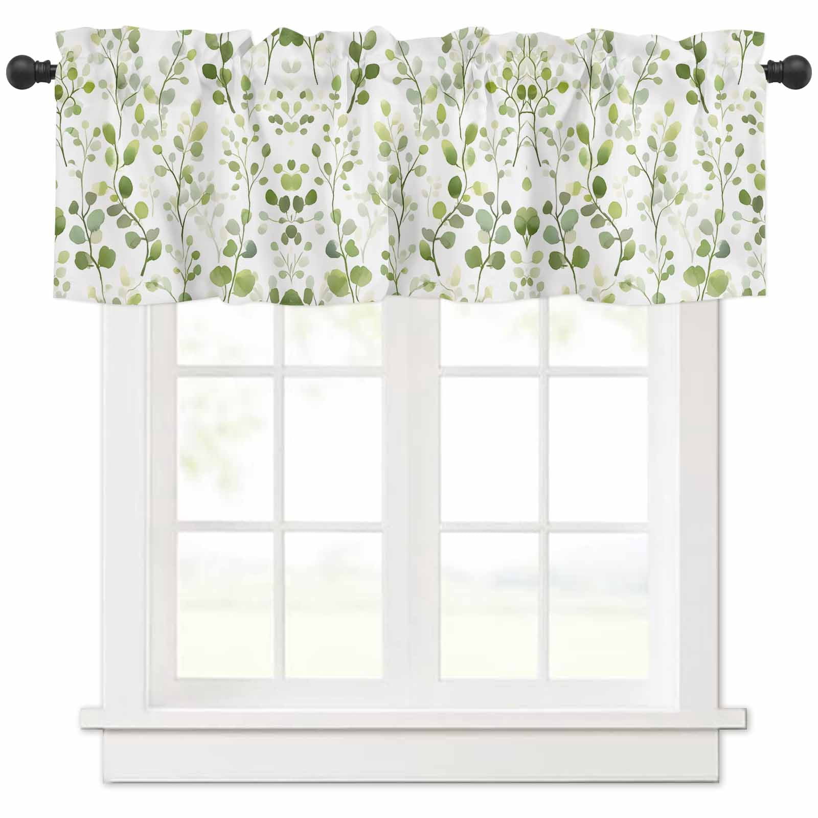 Spring Botanical Green Valances for Windows Farmhouse Kitchen Curtains ...