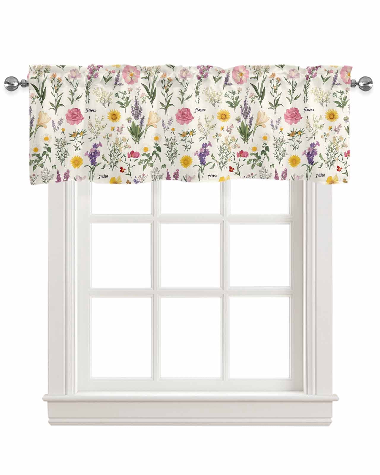 Spring Botanical Kitchen Valances for Windows Farmhouse Linen Window ...