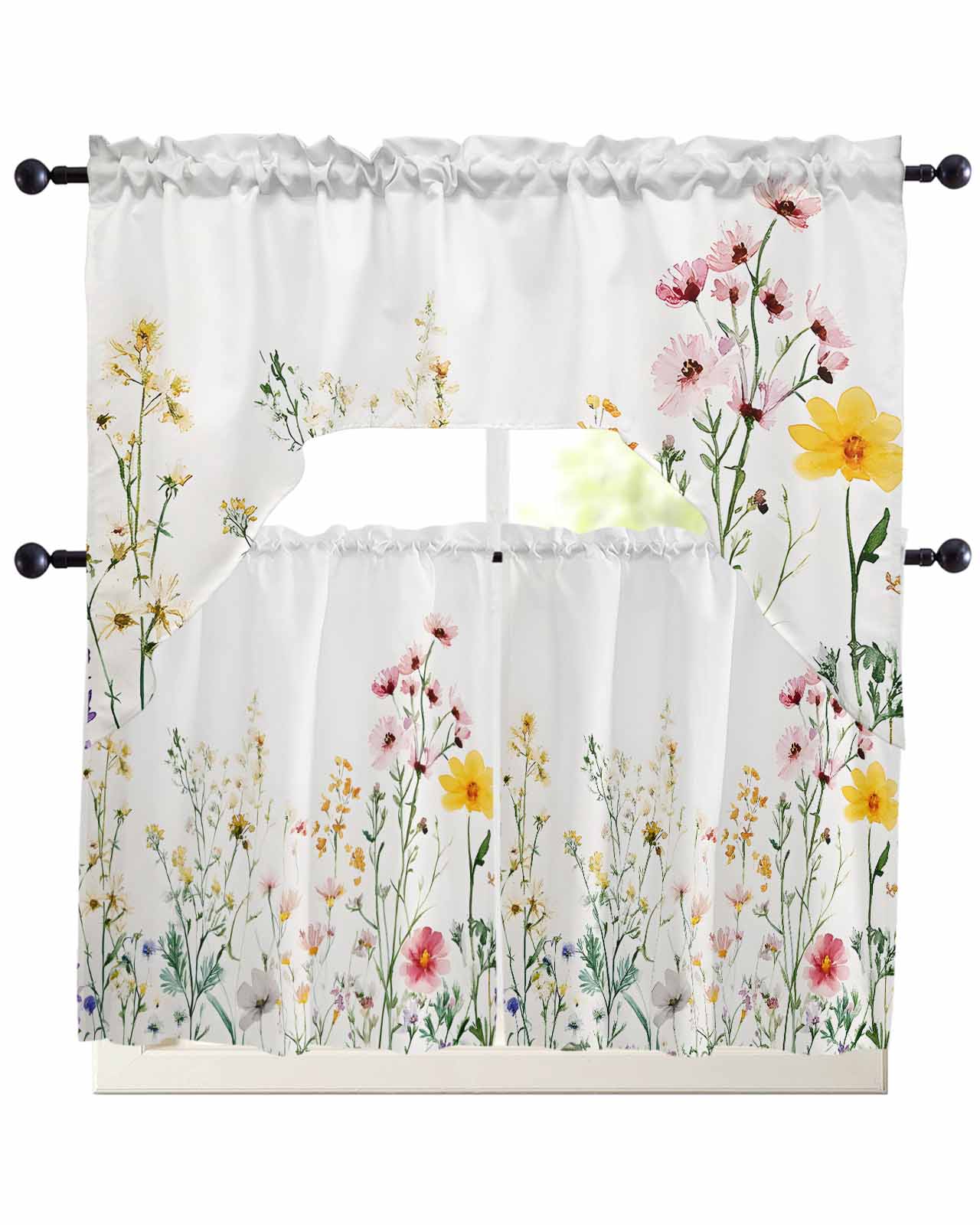 Spring Botanical Spring Kitchen Curtains Swag Valance and Tier Curtains ...