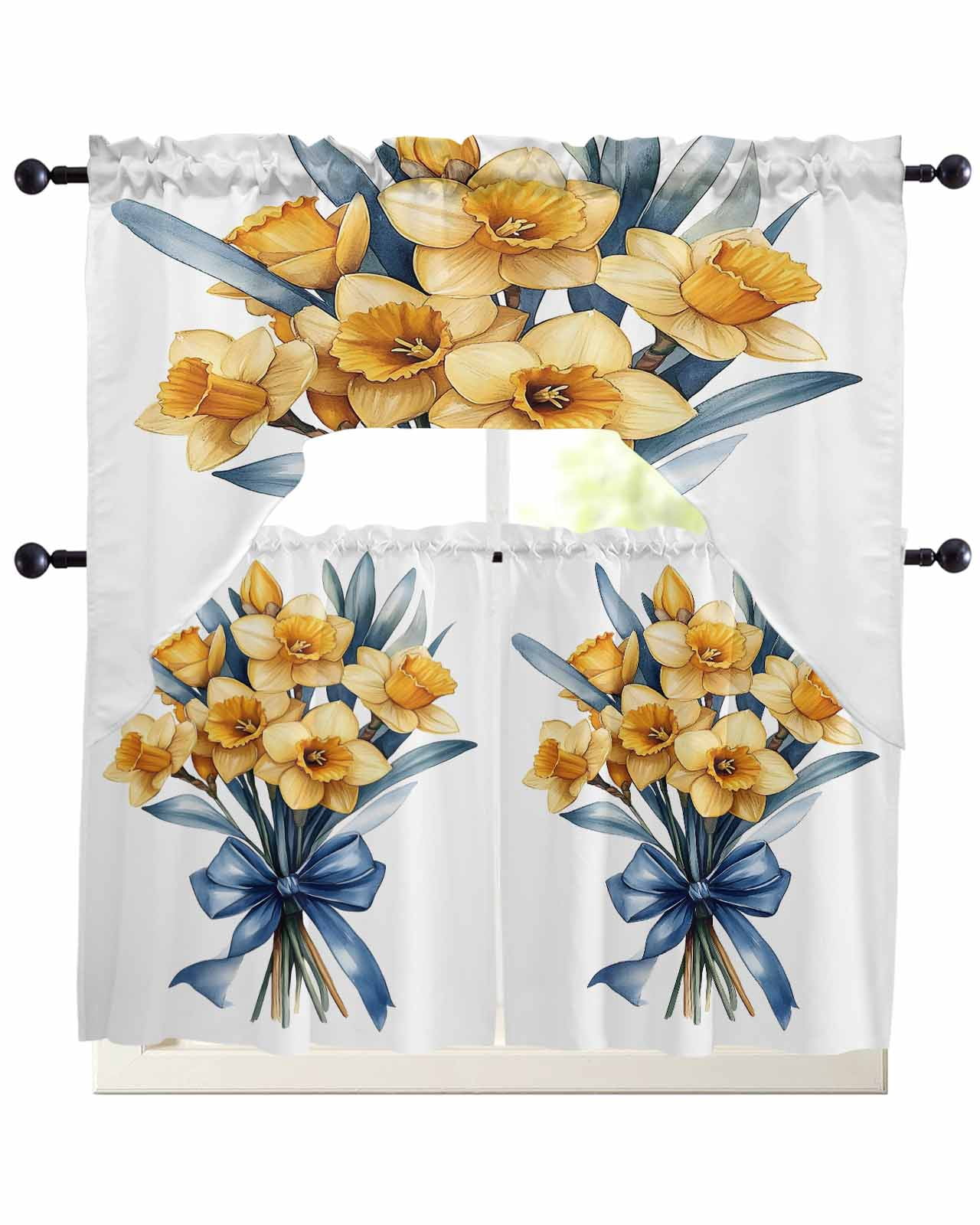 Spring Botanical Swag Kitchen Curtains Sets for Windows 24 Inch Length ...