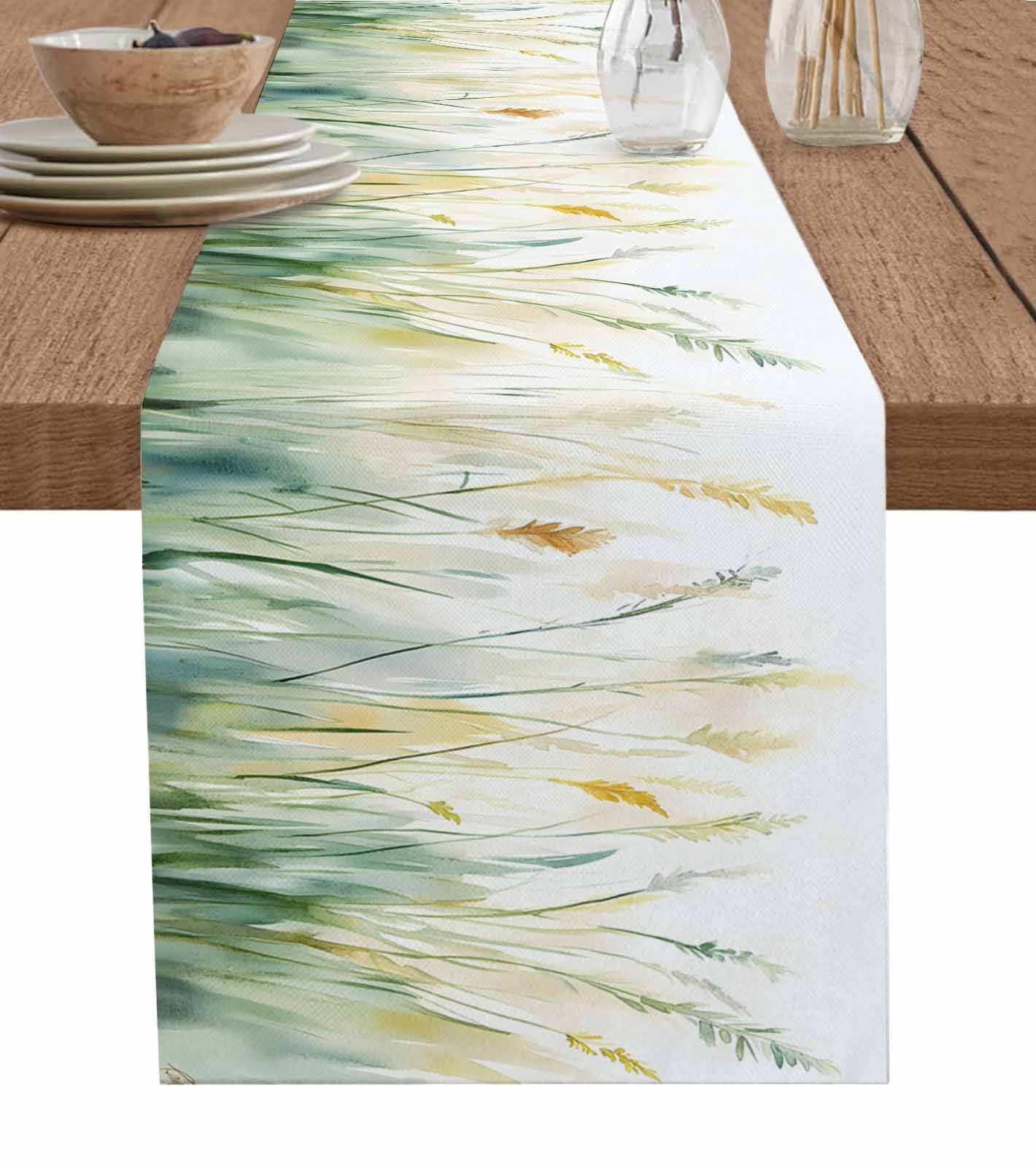 Spring Botanical Table Runner 72 Inches, Abstract Oil Painting Leaf ...