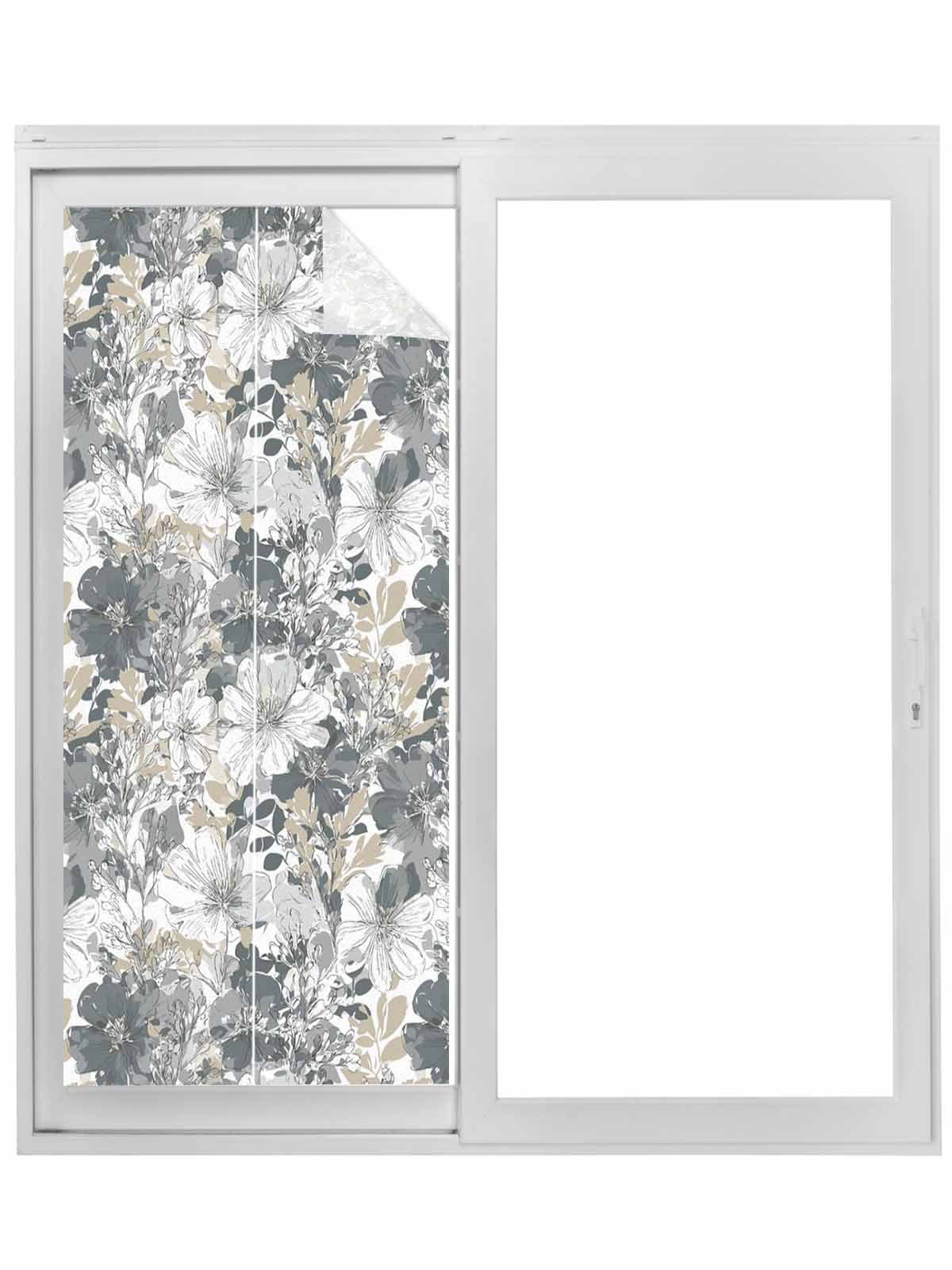 Spring Botanical Window Privacy Film, Country Floral Leaves Gray Brown ...