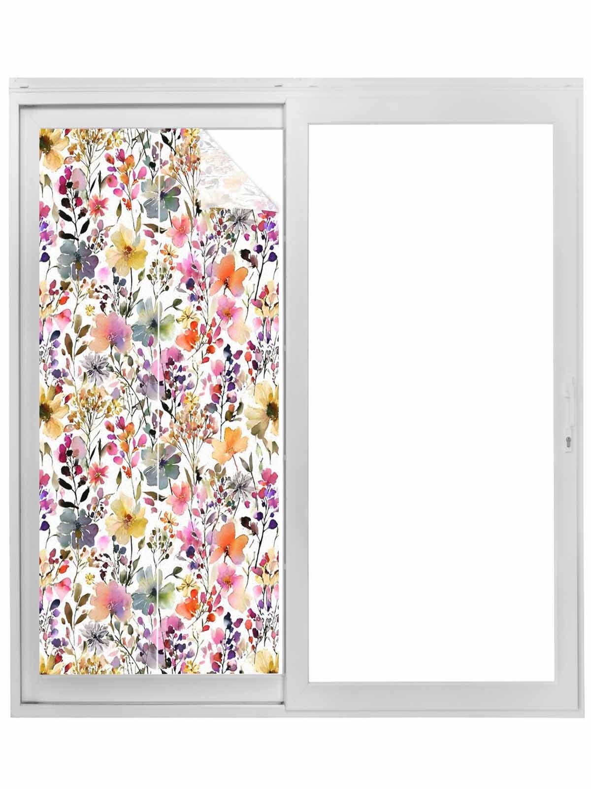 Spring Botanical Window Privacy Film, Watercolor Floral Flowers Country ...